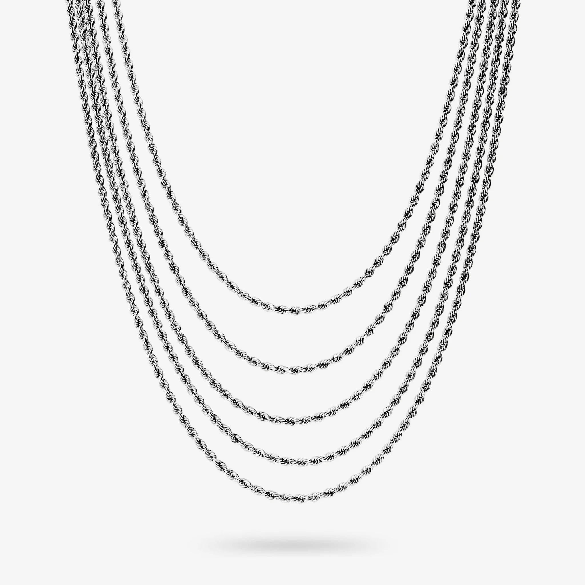 Graduated Multi-Strand Necklace Rope Chain in 925 Silver Platinum Plat ...