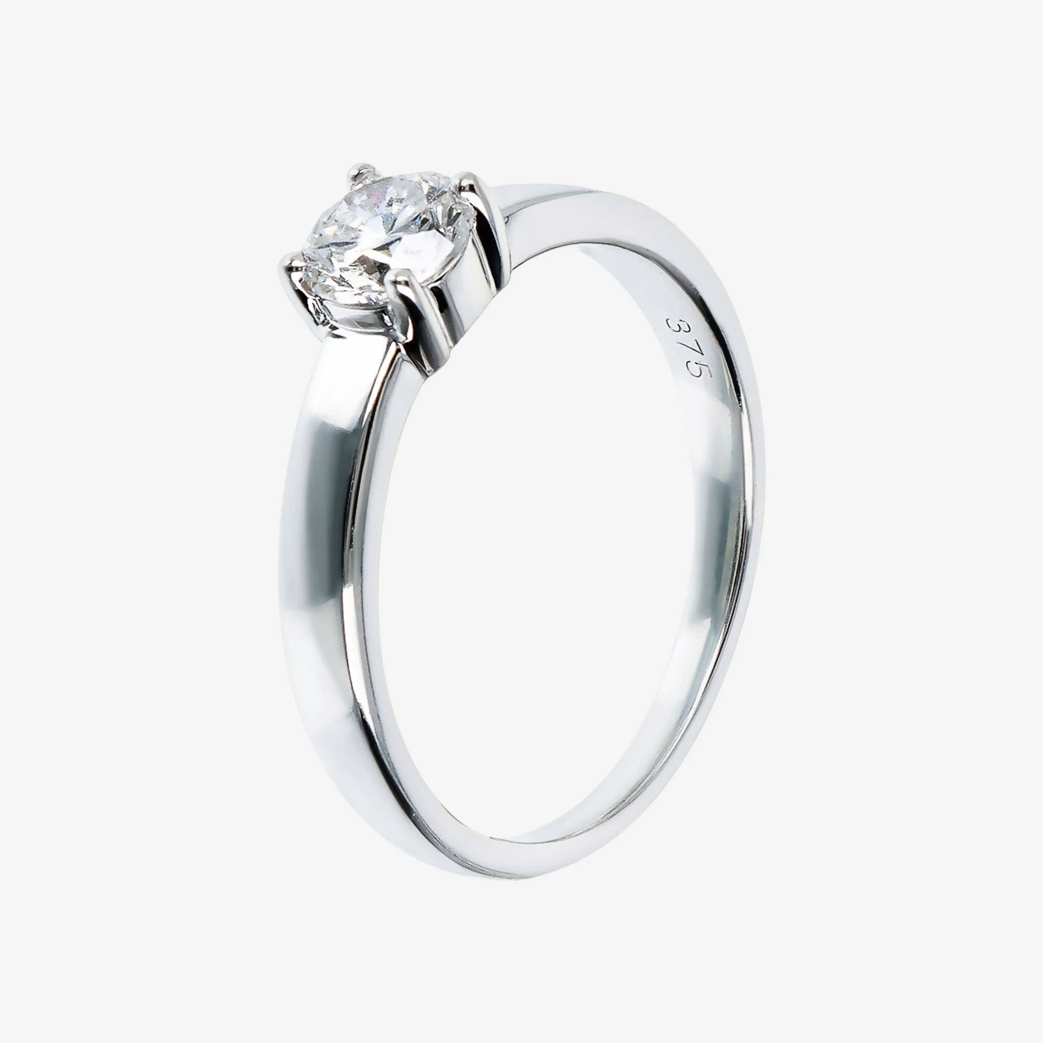 375 White Gold Solitaire Ring with 0.5Ct Lab Grown Diamond - Milor