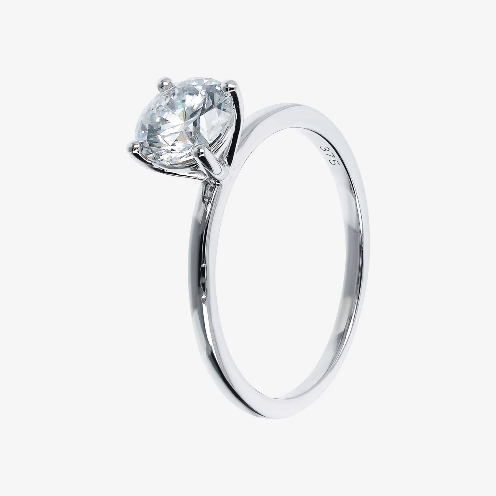 375 White Gold Solitaire Ring with 1.02Ct Lab Grown Diamond - Milor